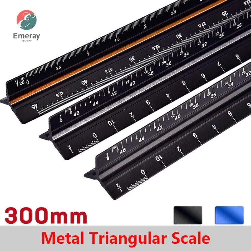 EMERAY Scale Ruler, 30cm Metal Triangular Ruler, Multi-functional ...