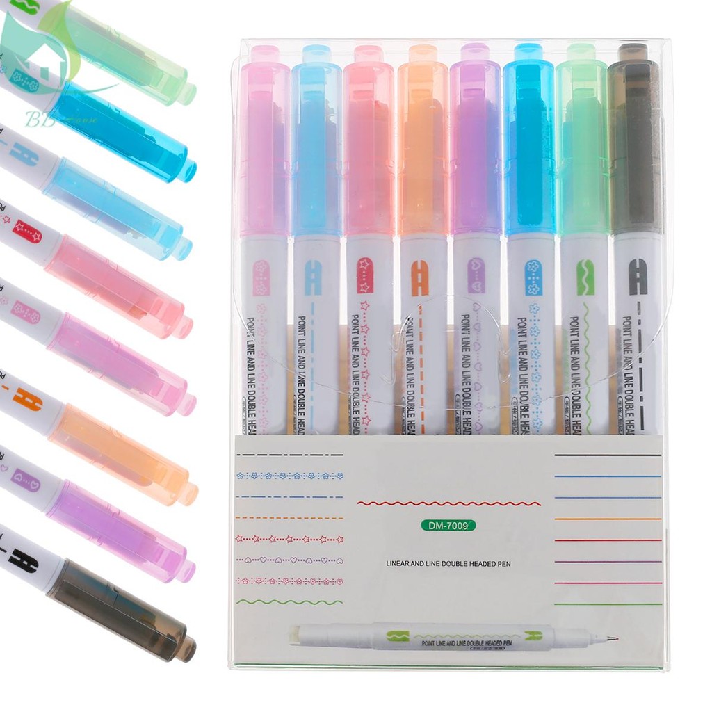 6/8 Pcs Curve Highlighters Pen with Different Curve Shapes Double Tip ...