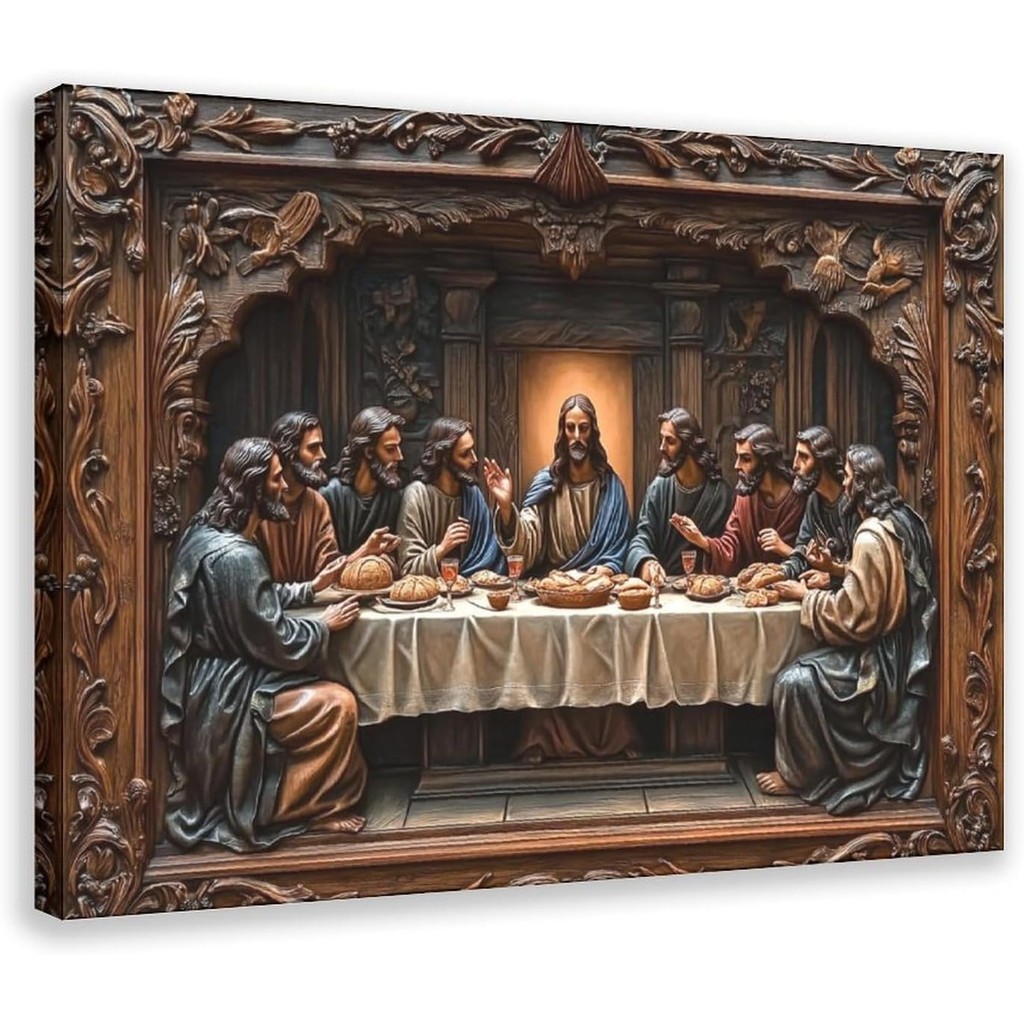 2D Yesus Kristus Perjamuan Terakhir Seni Dinding, Agama Vintaj Kanvas ...