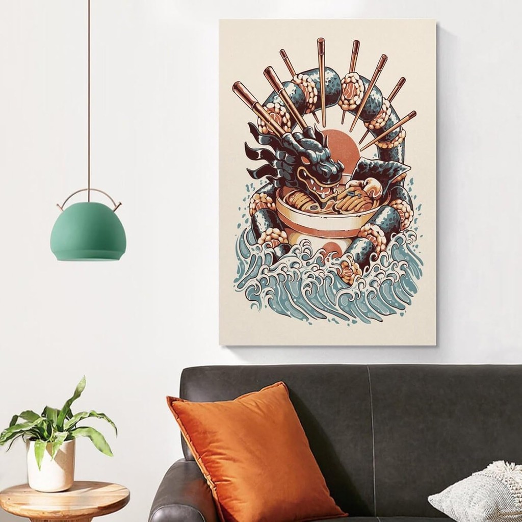 Seni Hiasan Dinding Jepun - Poster Ramen Sushi Naga Cetakan Mikro-jet ...