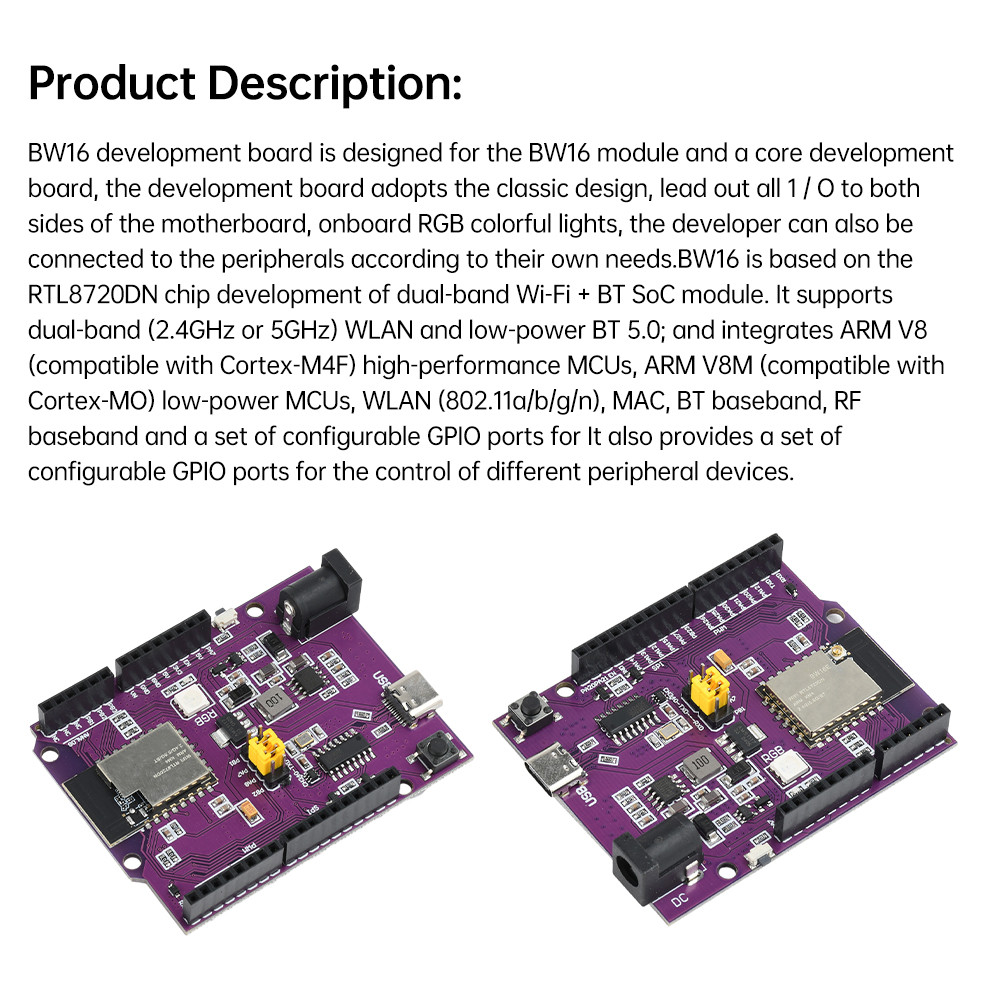 Pcbfun Rtl8720Dn Dual Band Wifi Bt Module Bw16 Development Board Type-C ...