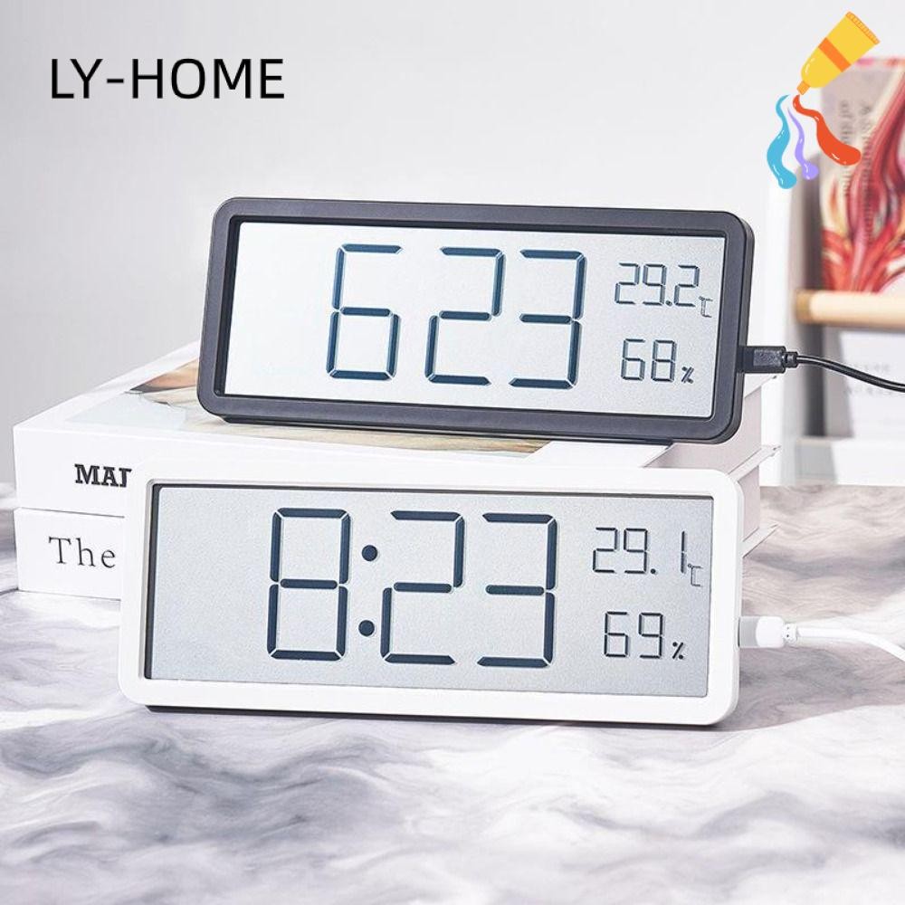 LY-HOME Digital Wall Clock, Plastic Time Temperature Humidity Display ...