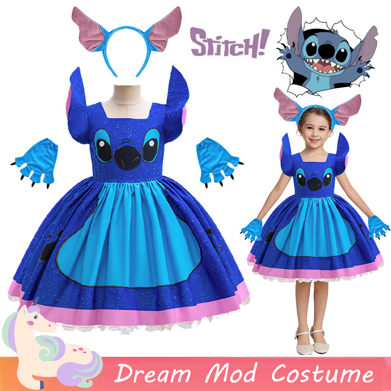 Cartoon Movie Lilo And Stitch Princess Blue Dress For Kids Girl ...