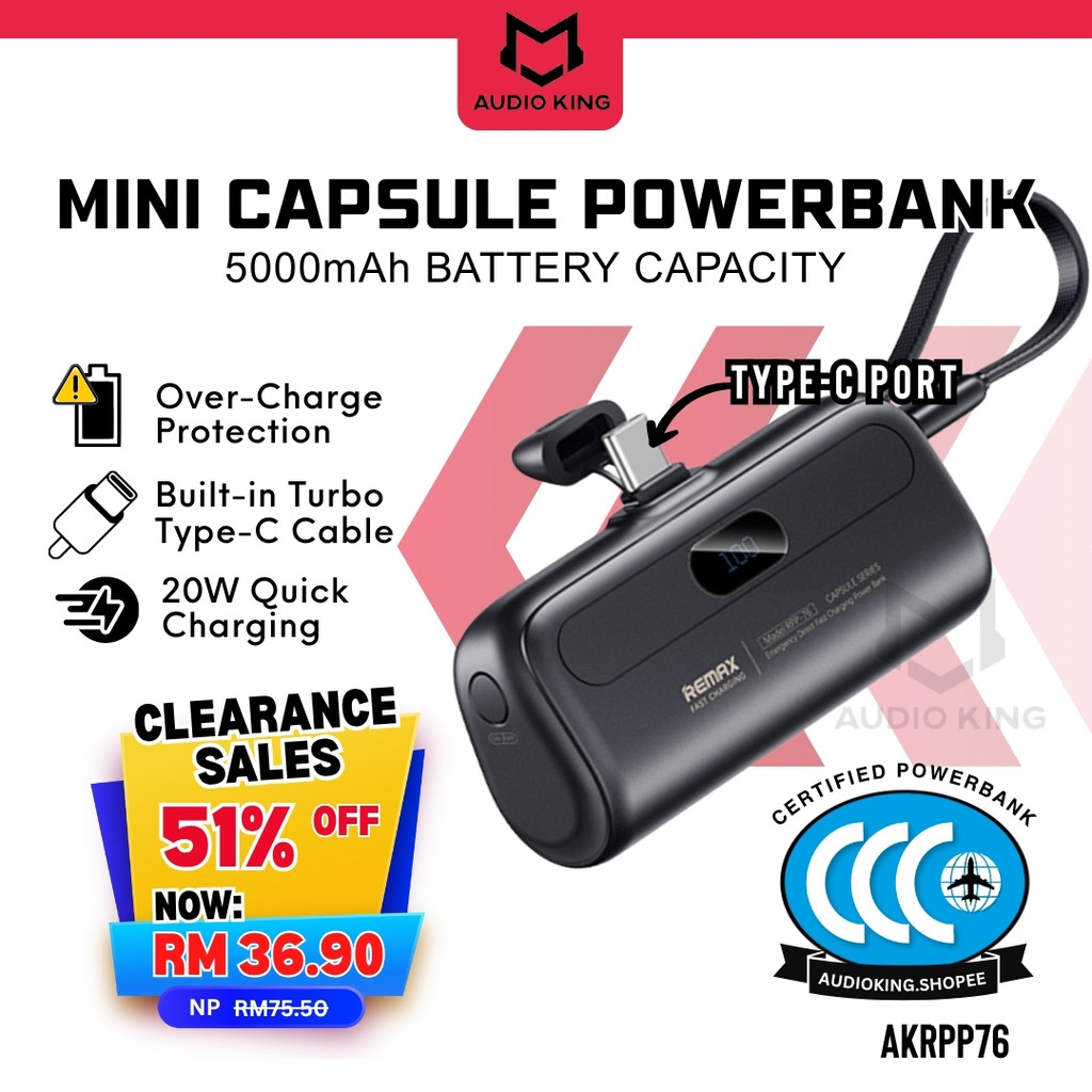 REMAX Original 3C Powerbank CCC Mini Capsule Type C Output 5000mAh ...