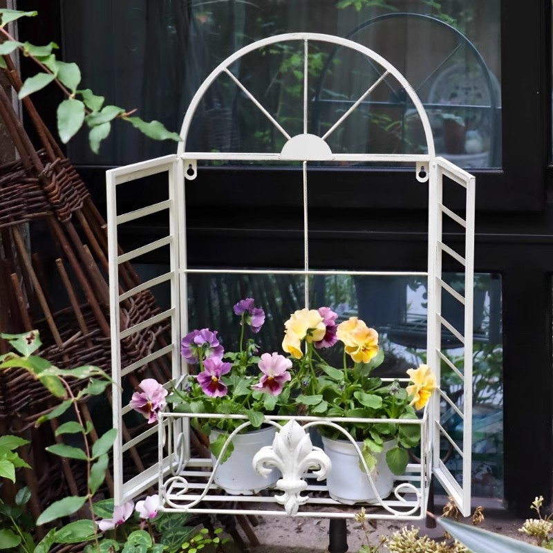 Wrought Iron Fake Window Grille Wall-Mounted Decoration Rack Bonsai ...