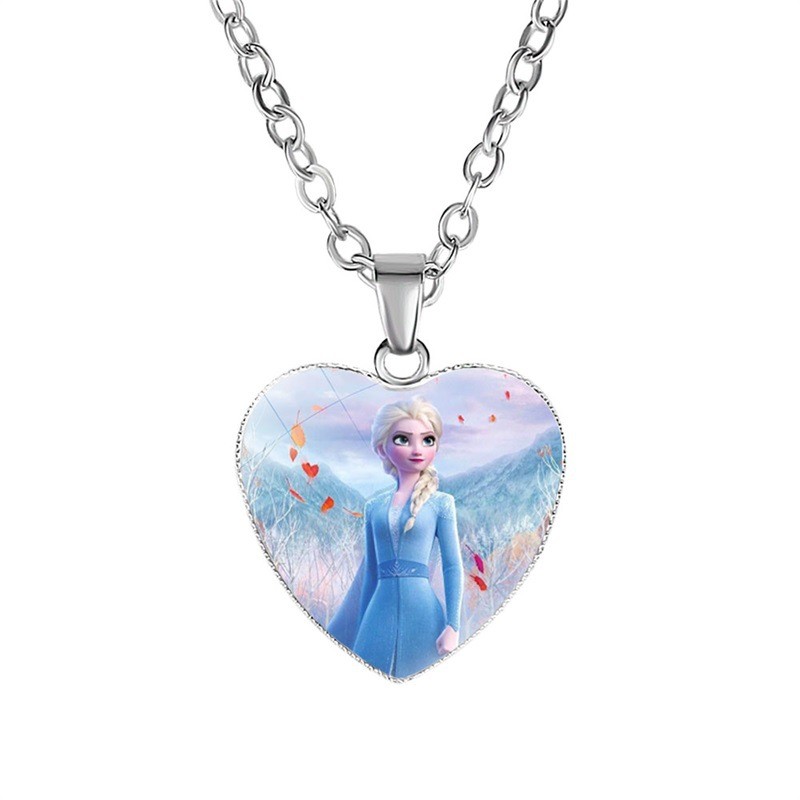 Frozen 2 Love Heart Necklace Children Cartoon Elsa Anna Princess Heart ...