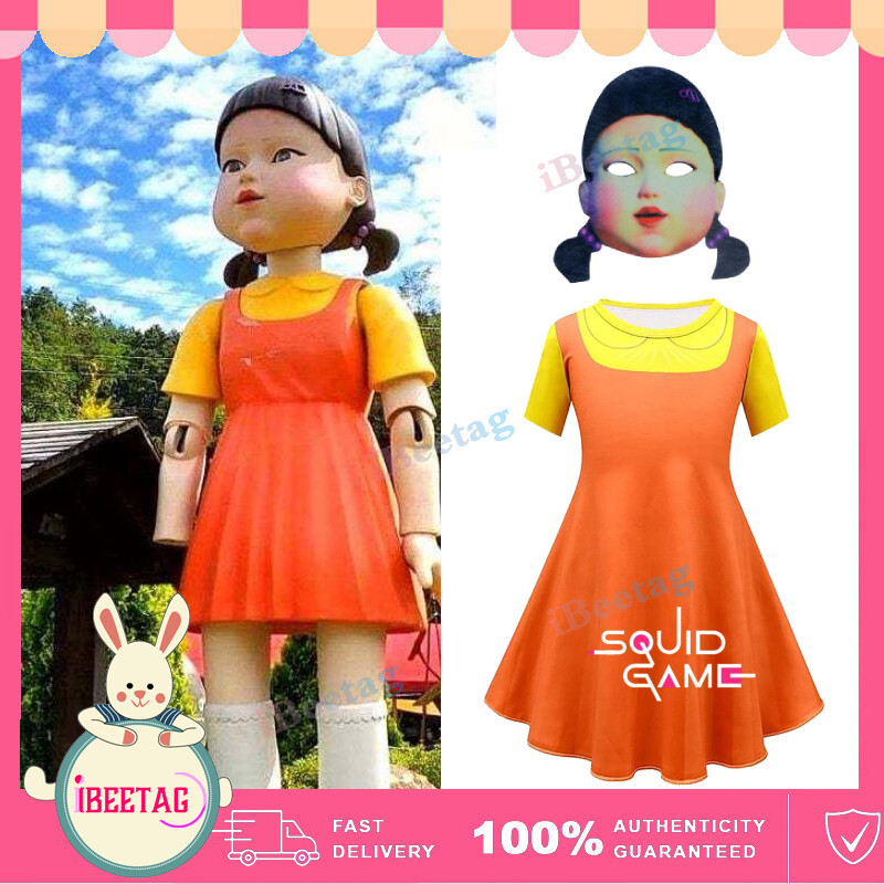 Squid Game Robot Doll Cosplay Costume Yellow Girl Dress Scary Halloween Costume for Kids Netflix ...