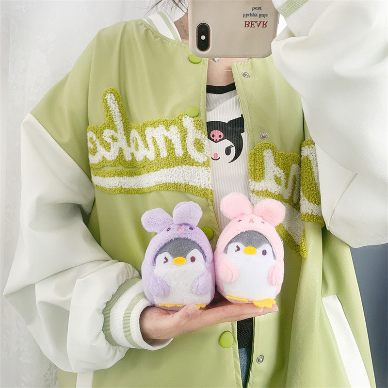 Adorable Penguin in Bunny Costume Plush Keychain - Cute Bag Charm and Key Accessory for Kids and ...