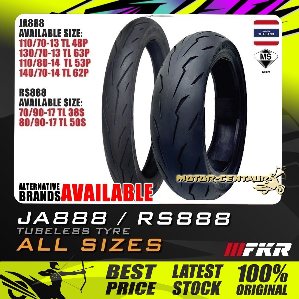 TAYAR MOTOSIKAL FKR JA888 / RS888 TUBELESS TYRE 70, 80, 90, 110 ...