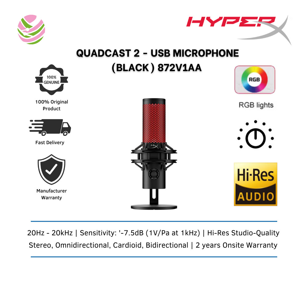 HP HyperX USB Microphone QuadCast 2 872V1AA - Hi-Res Studio-Quality ...