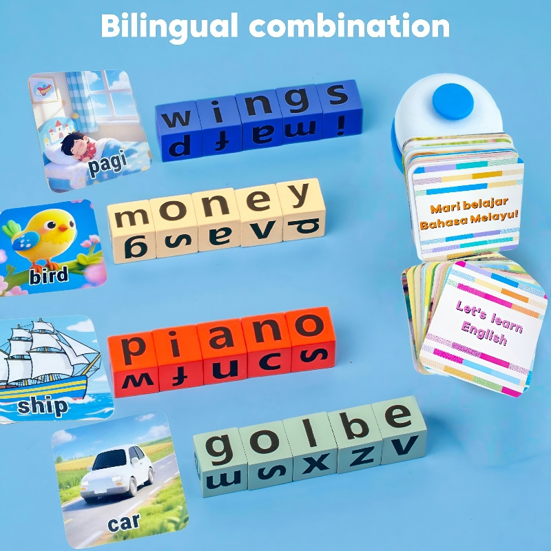 NEW kids English Malay combination Word Building Blocks logical ...