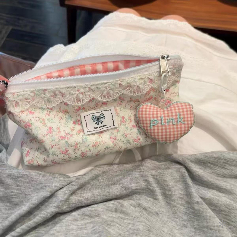 New Lace Floral Pencil Case ins Cute Fresh Stationery Bag Student Large ...