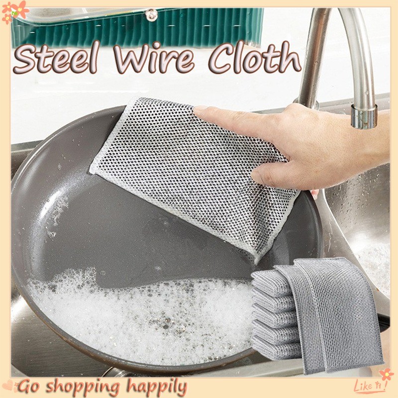 Silver Wire Cloth Thick Double-sided Dishwashing Cloth Non Greasy Steel ...