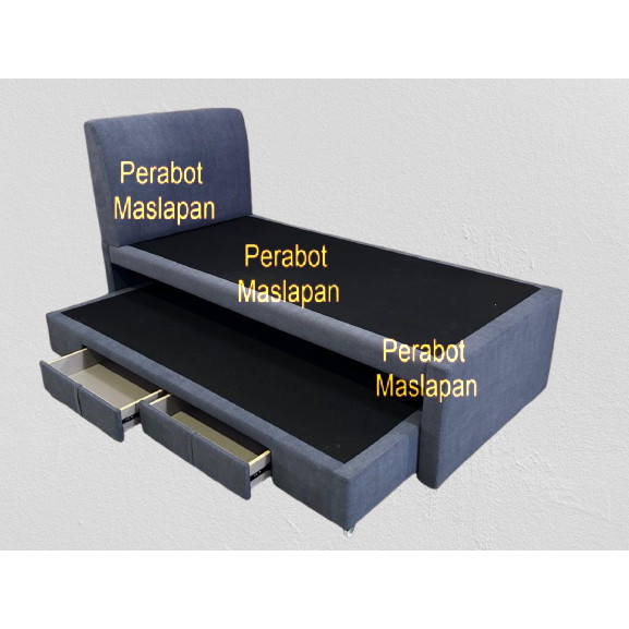 Harga Termurah Katil Kain Kelabu Single / Super Single Katil 2 Laci ...