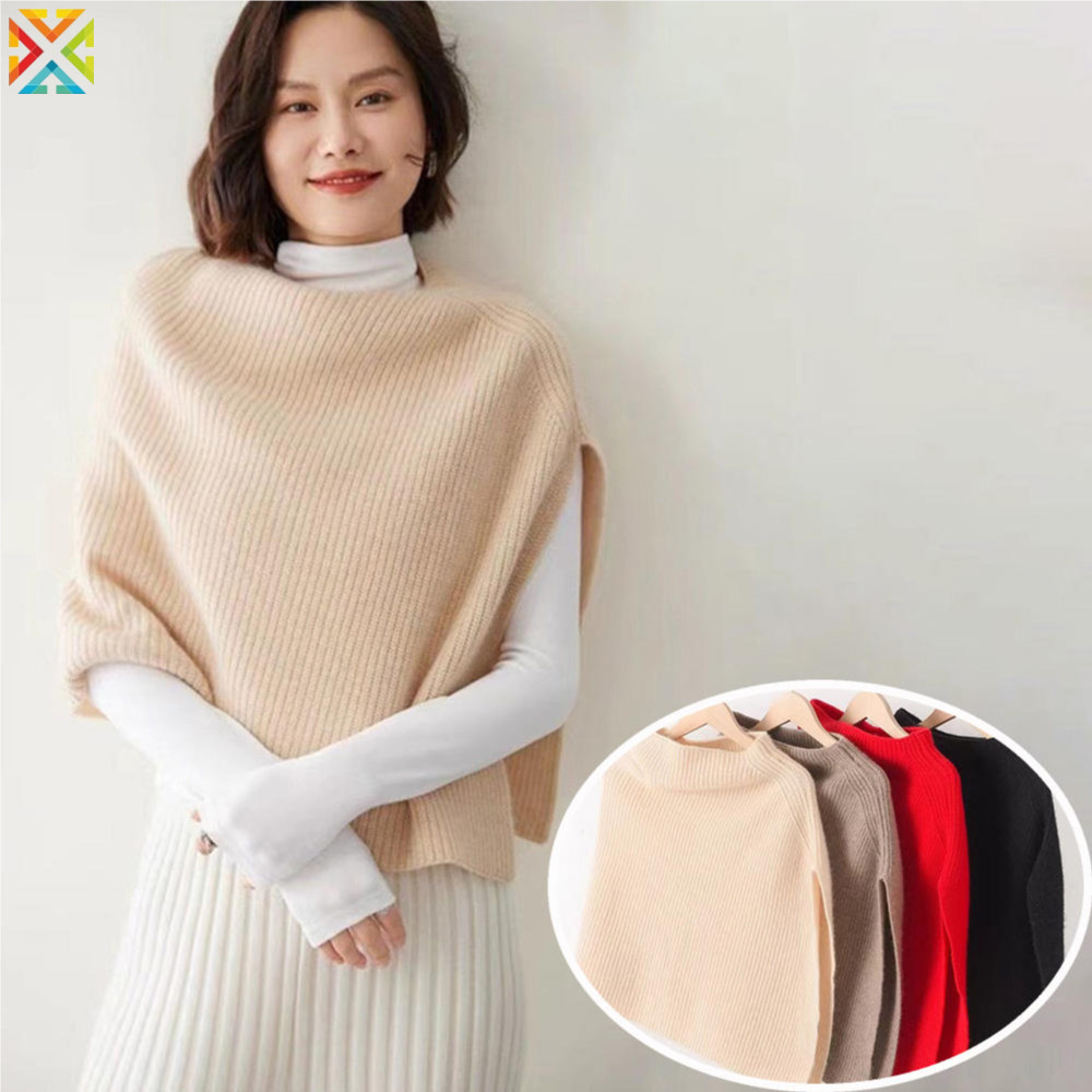 Knitted Shawl Poncho Pullover Scarf Single Side Split Cloak Autumn ...