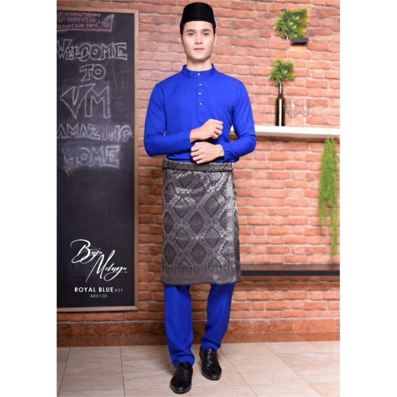 ROYAL BLUE NAVY BLUE TEAL BLUE BAJU MELAYU SLIM FIT MODEN SEGAK CREPE ...