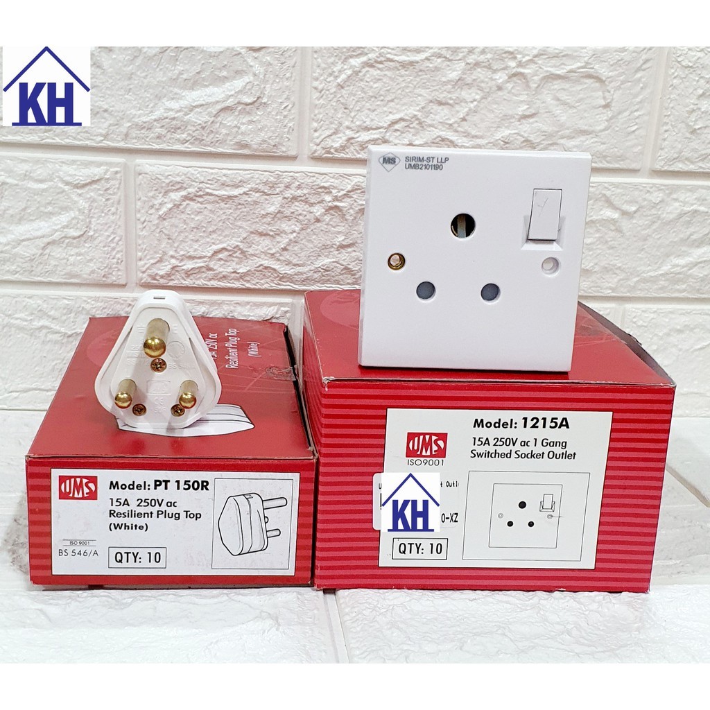 UMS 15A 250VSwitch Socket Outlet & Resillient Plug Top For Water Heater ...