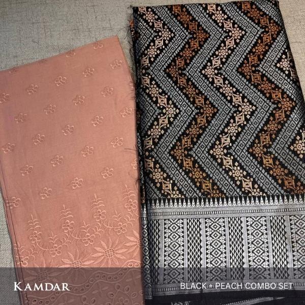 Set Kain Cotton Chikan Cambric Embroidery dan Matching Metallic Songket ...