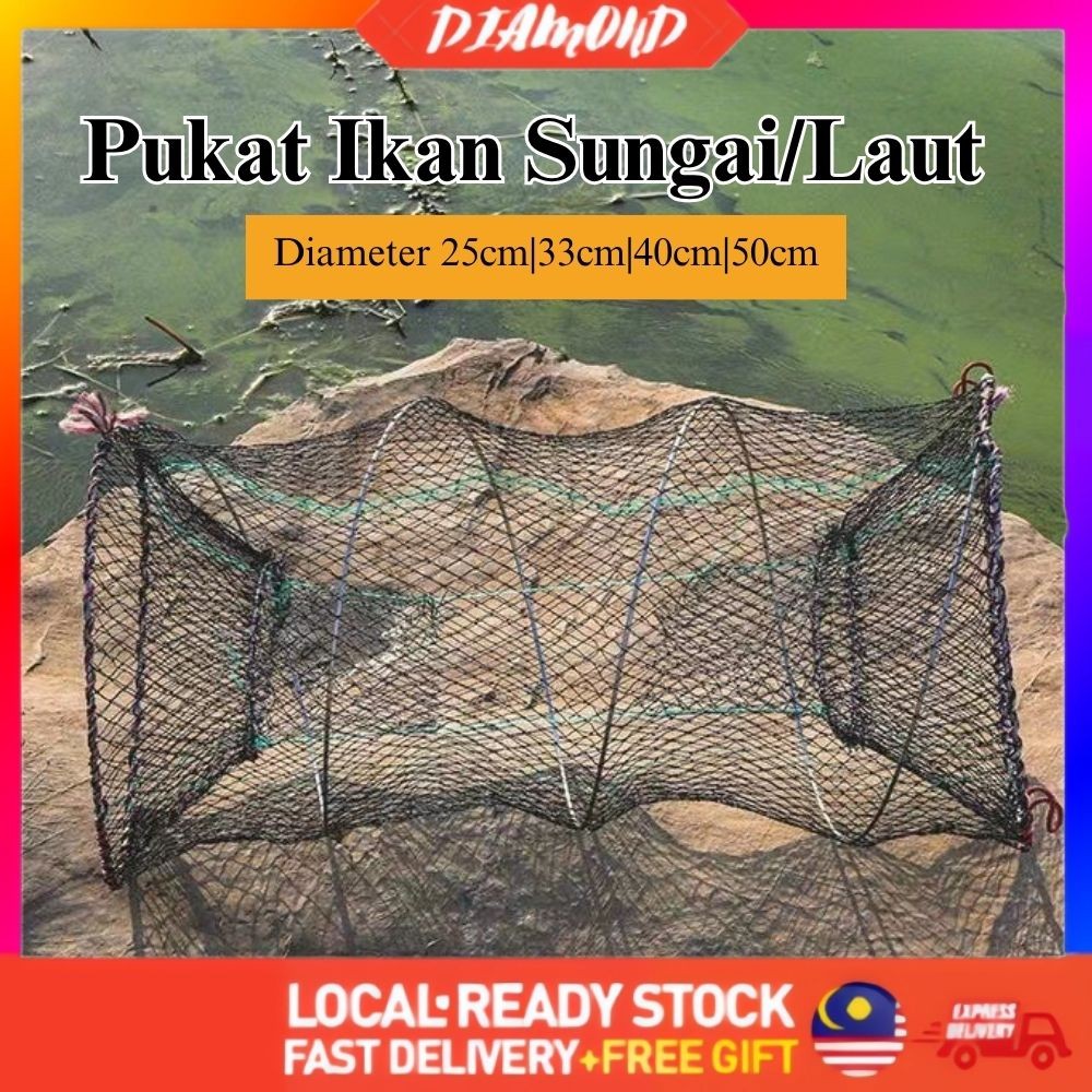 DIAMOND Bubu Ikan Panjang Jaring Pukat Warna Hitam 2 Lubang Bubu Ikan ...
