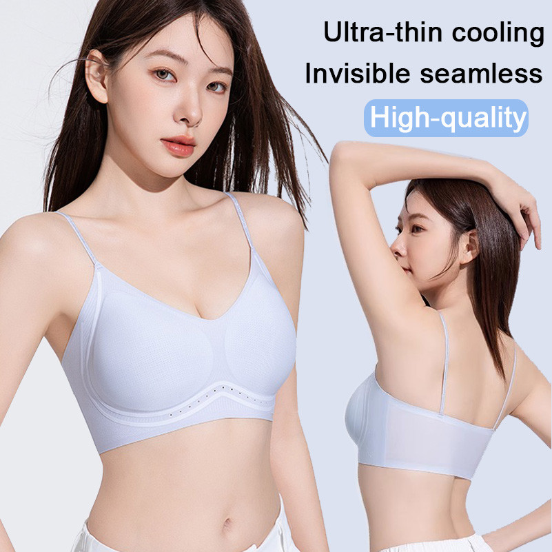 [Queen Secret] Thin Shiny Shoulder Strap Seamless Bra - Women's Off-the-Shoulder Cool ...