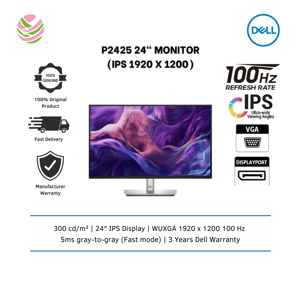 Dell P2425 24" Monitor (IPS 1920 x 1200, 5ms, 300cd/m², VGA, DP, HDMI ...