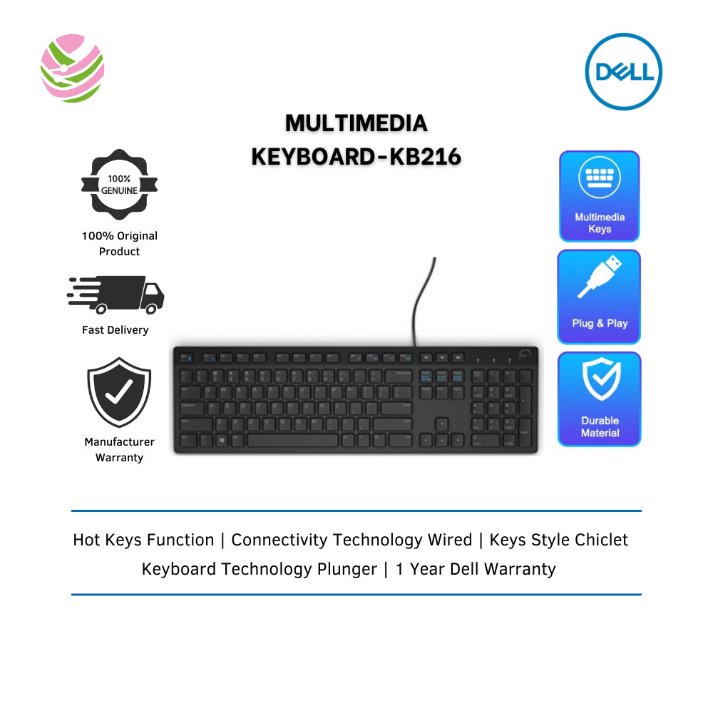 Dell Multimedia Keyboard-KB216 - US International (QWERTY) - Black ...