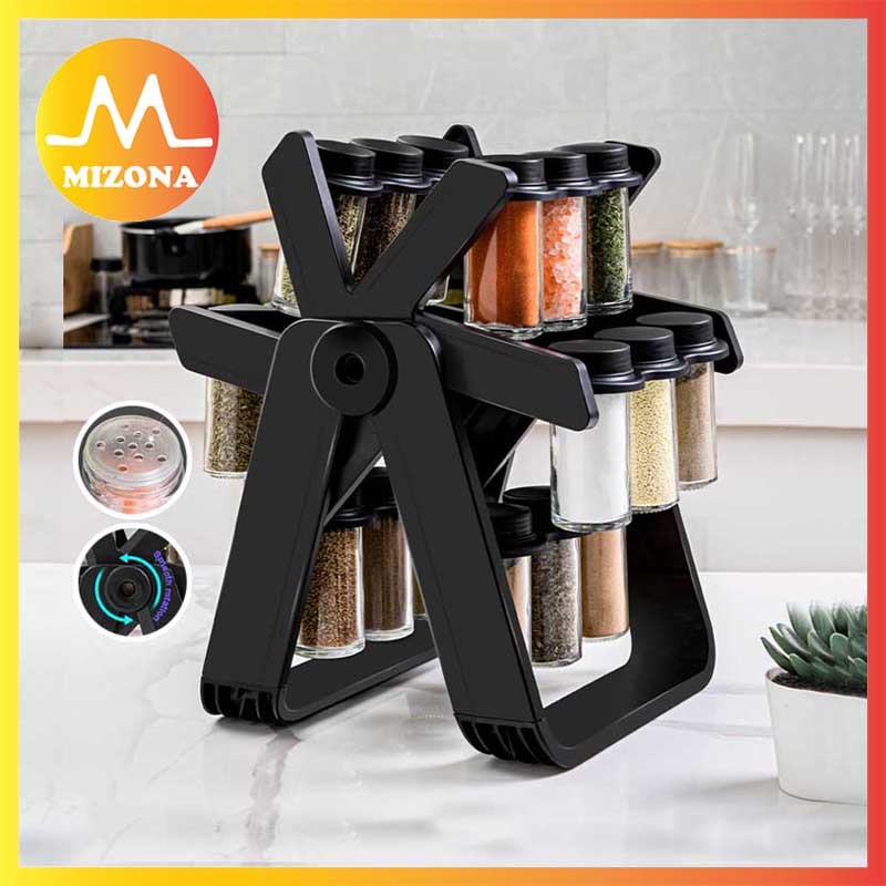 MYMIZONA 18-In-1 Ferris Wheel Rotatable Bottle Glass Seasoning Rack Set ...