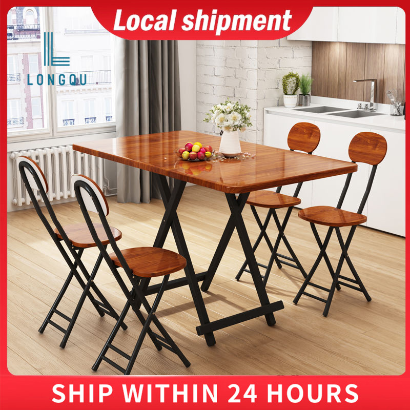 【LONGQU】Folding table study foldable dining table set 4 seaters dining ...