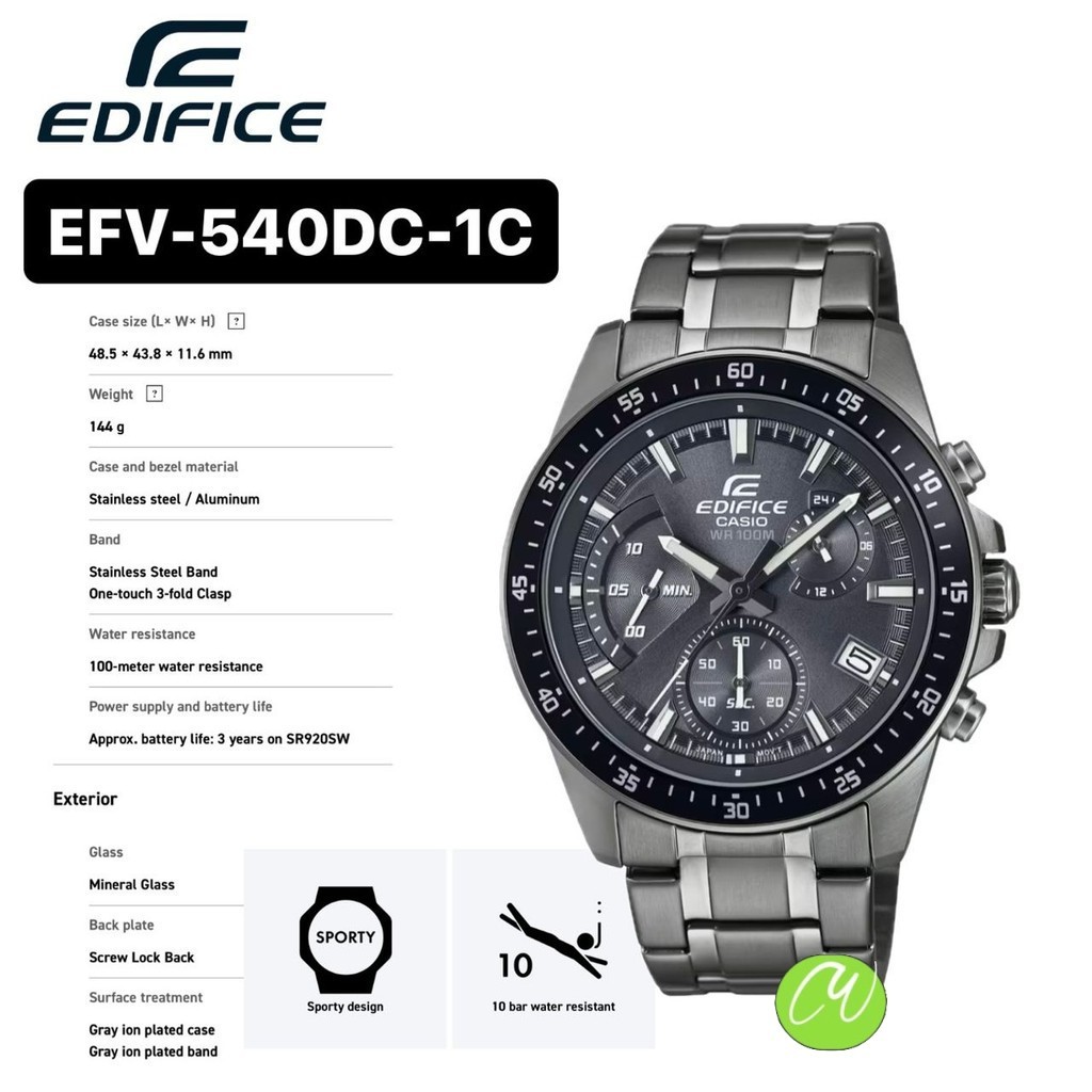 [ OFFICIAL CASIO WARRANTY ] EDIFICE EFV-540DC-1C CHRONOGRAPH MEN WATCH [RECOMMEND FOR SMALLER ...