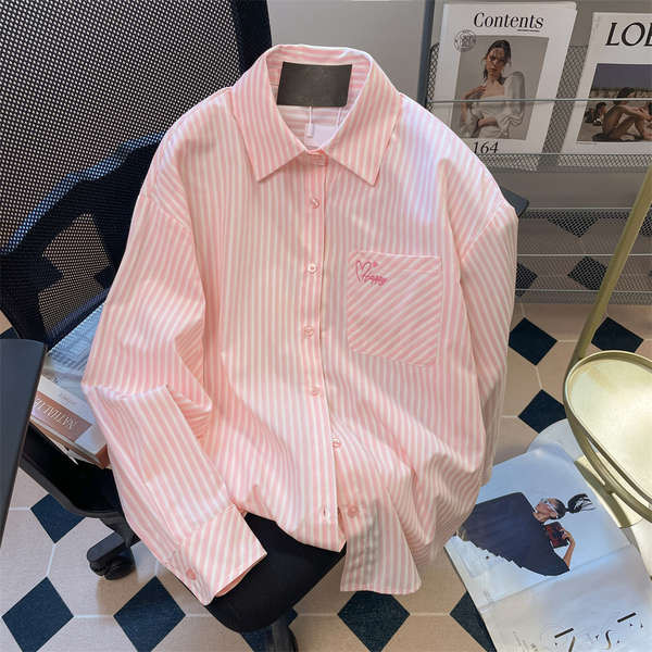 nabora blouse blouse Hati merah jambu huruf sulaman jalur menegak baju ...