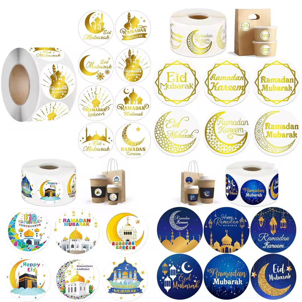 500pcs Ramadan Eid Mubarak Paper Roll Sticker Ramadan Kareem Gift ...