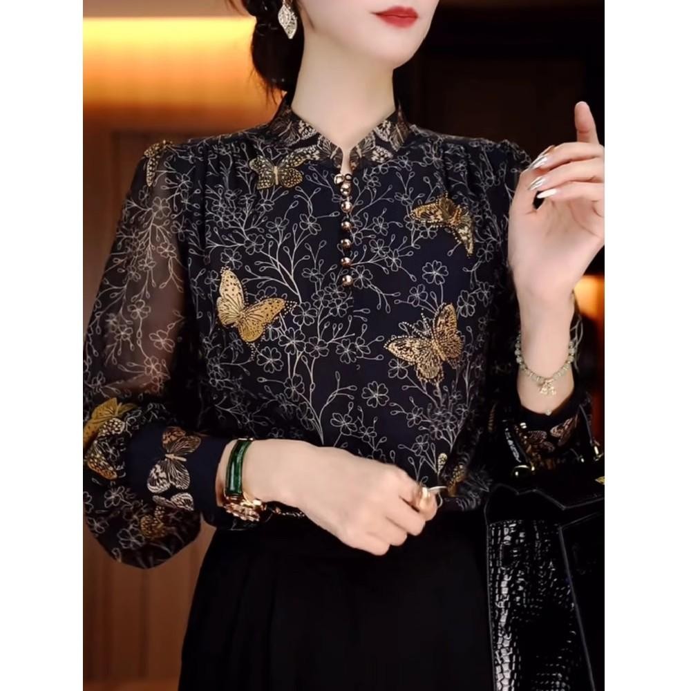 G&M#Blouse Cantik Baju chiffon Kemeja pejabat bergaya rama-rama cetakan ...