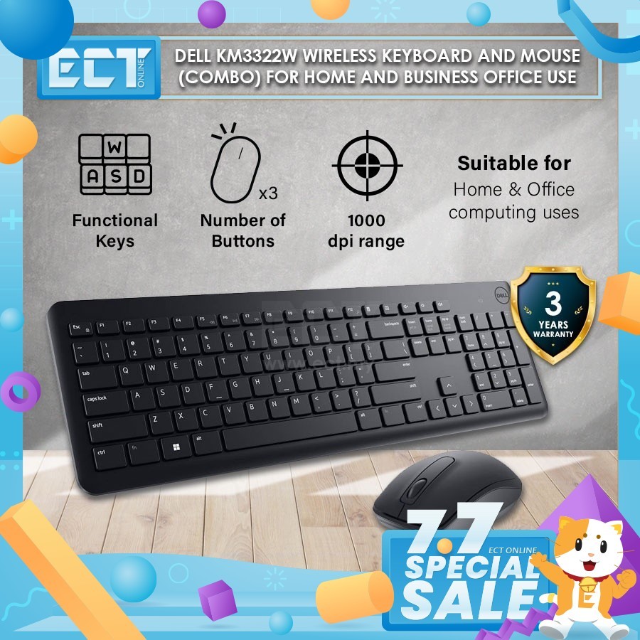 Dell KM3322W Wireless Keyboard and Mouse (Combo) for Home and Business ...