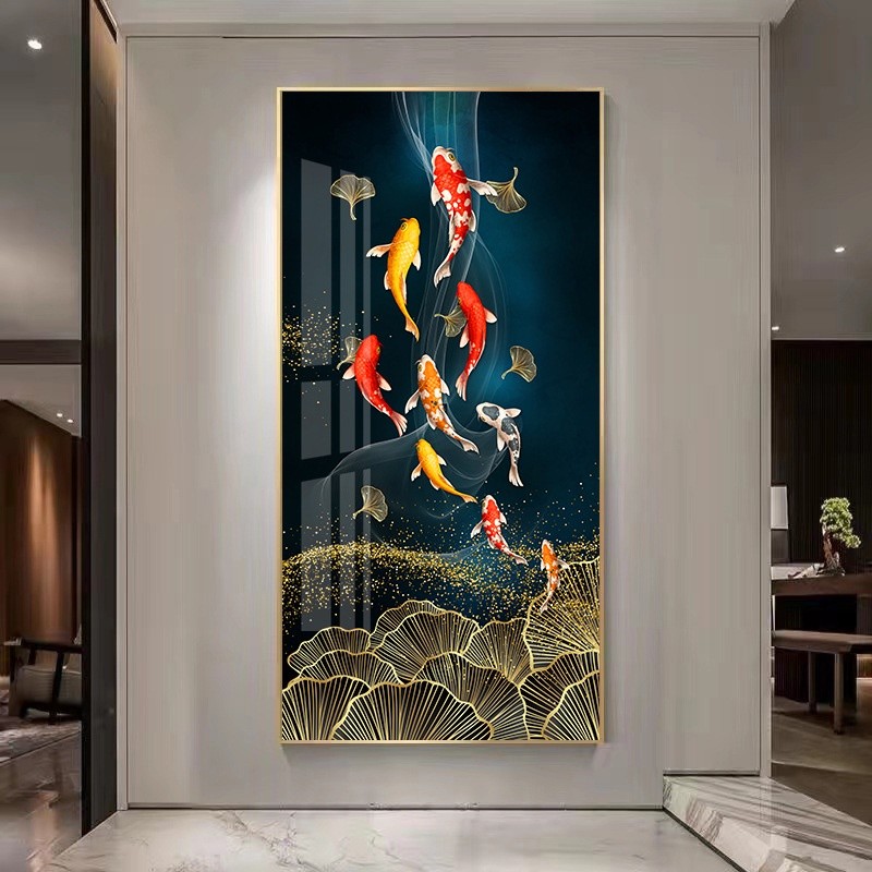 Big Size 90x180cm Feng Shui Nine Koi Fish Painting HD Canvas Print Room ...