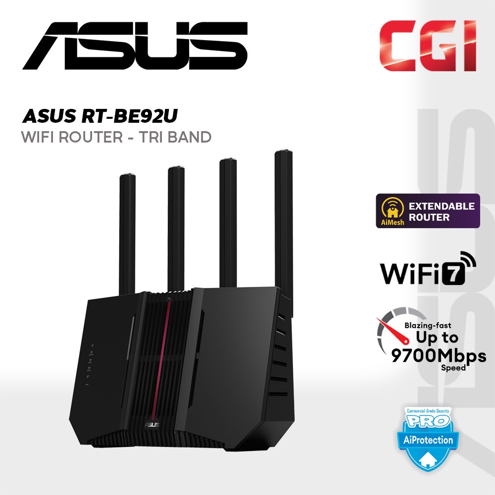 Asus RT-BE92U Tri-Band 9700 Mbps 6GHz WiFi 7 Ai-Boosted AiMesh MLO ...