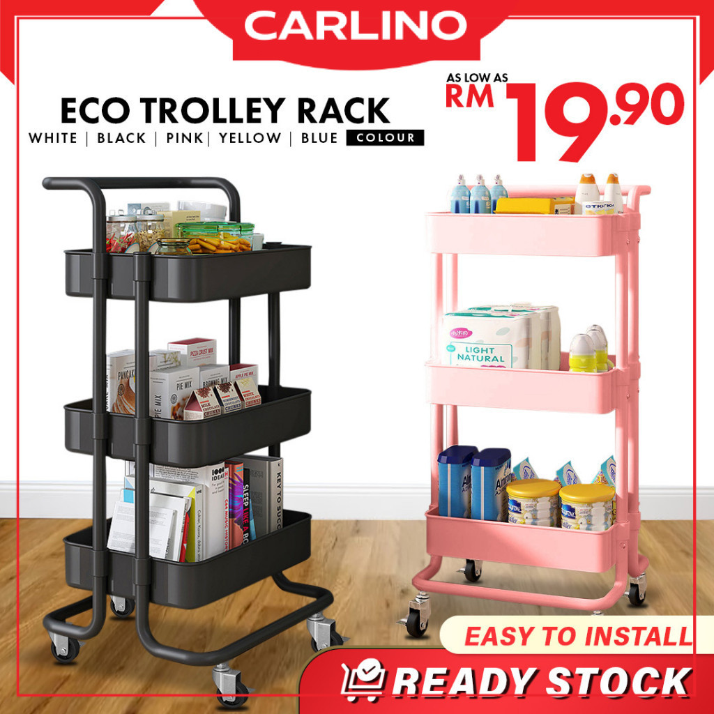 📌CARLINO: Trolley 3/4/5 Tier/ trolley rack/troli barang/troli beroda ...