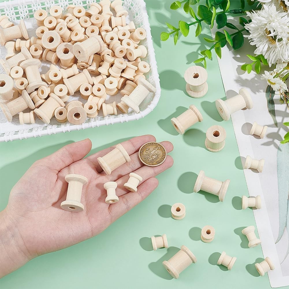 UNICRAFTALE 100pcs 4 Saiz Kili Kosong Kayu Mini Anyaman Bobbin 2 Warna ...