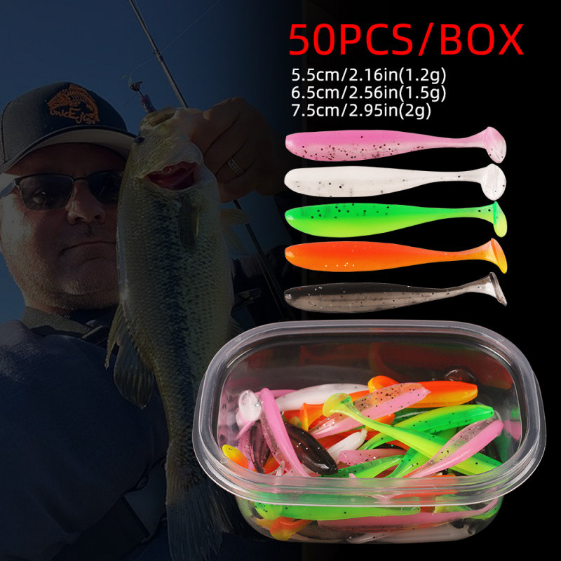50 Two-Color t-Tail Soft Baits Freshwater Lure Soft Worms Micro Objects ...