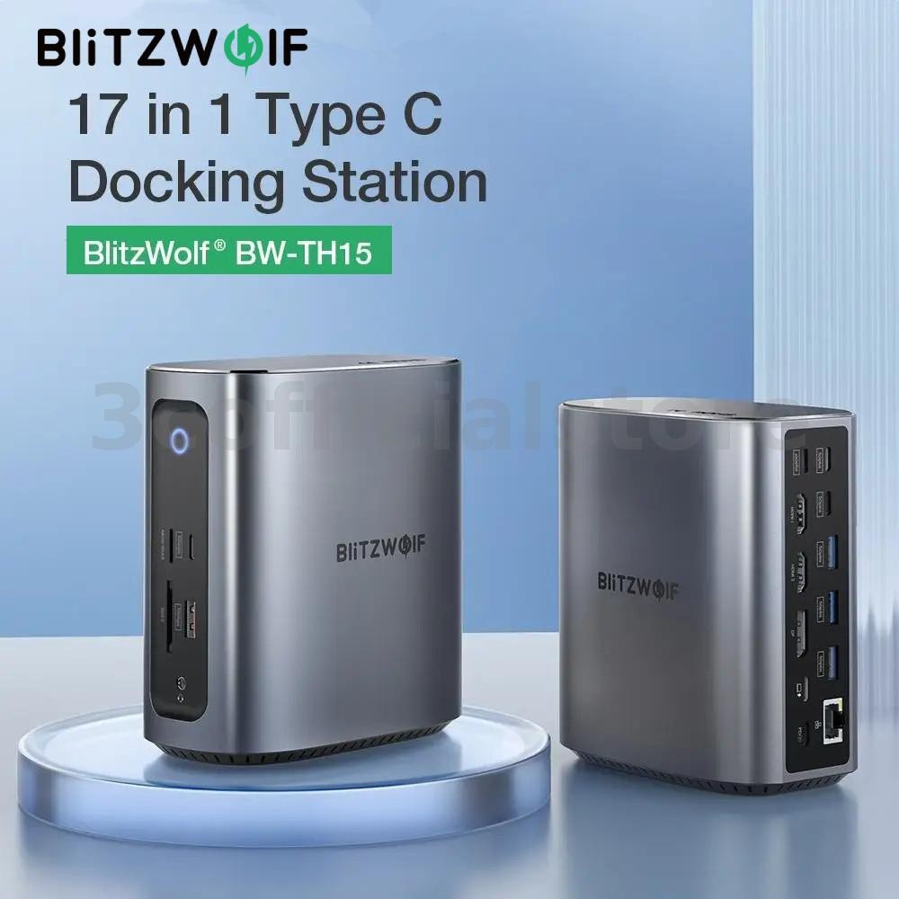 BlitzWolf® BW-TH15 17-in-1 USB C Docking Station with Dual HD 4K/60HZ Triple Display USB3.0 USB3 ...