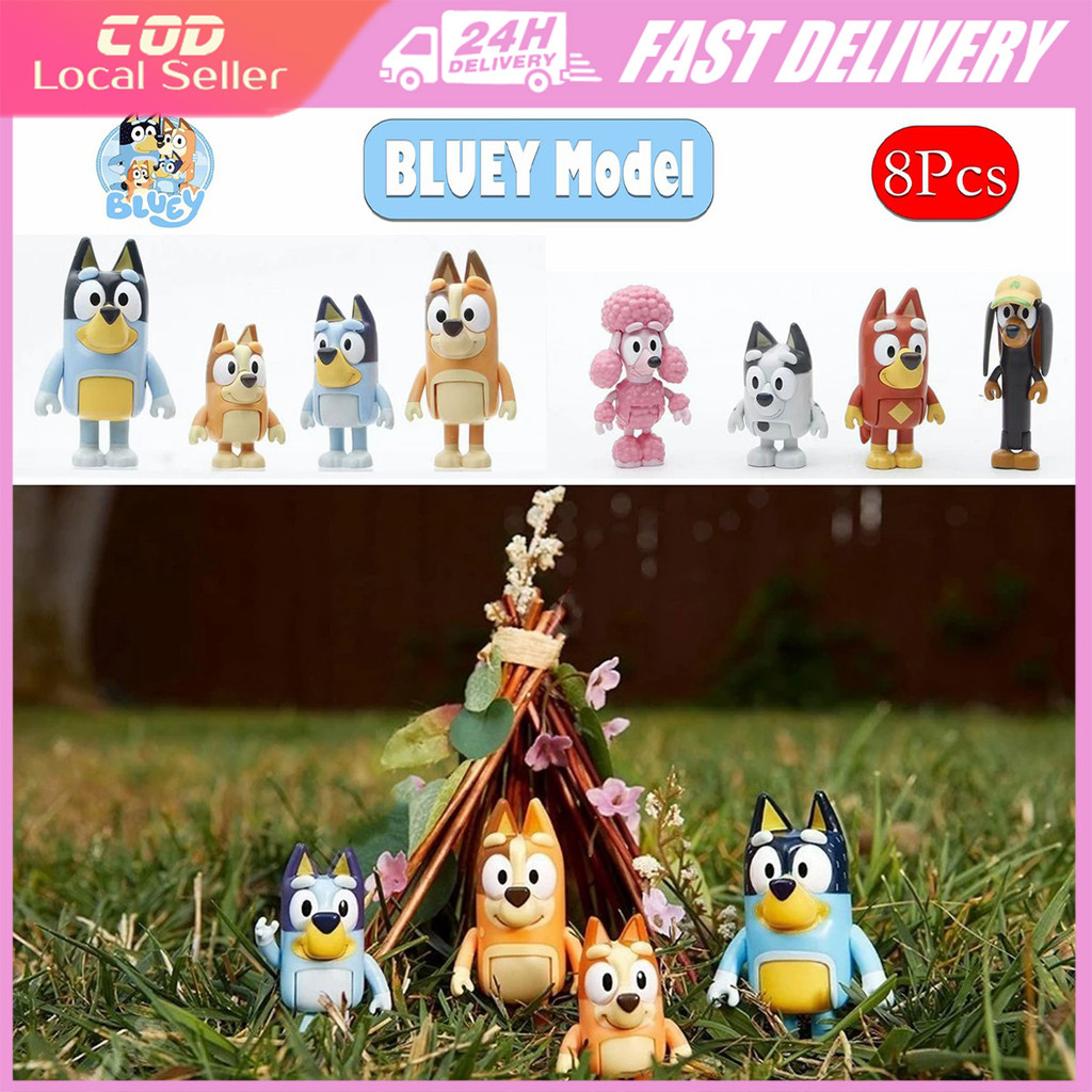 8Pcs/Set 6-8cm Anime Bluey and Friends Family Action Figure Bandit ...