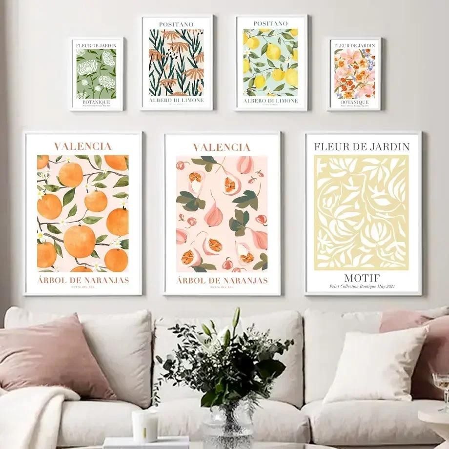 Seni Dinding Kanvas Abstrak Vintage - Bunga Lemon & Mata Oren Tumbuhan ...