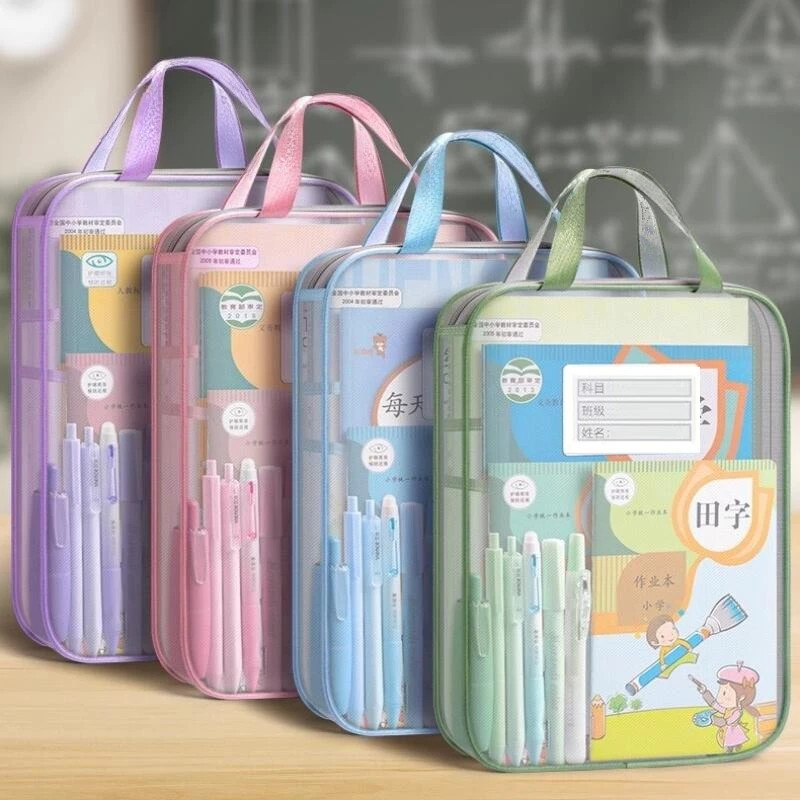 Double Layer Nylon Document Bag File Folder Zipper Bags School Office ...
