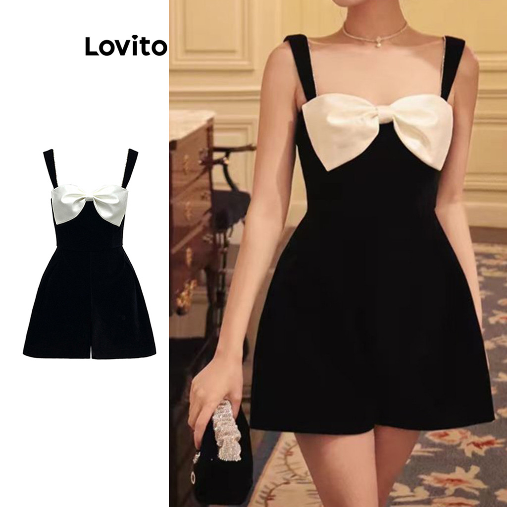 Lovito Elegant Patchwork Bow Front Colorblock Jumpsuit for Women ...