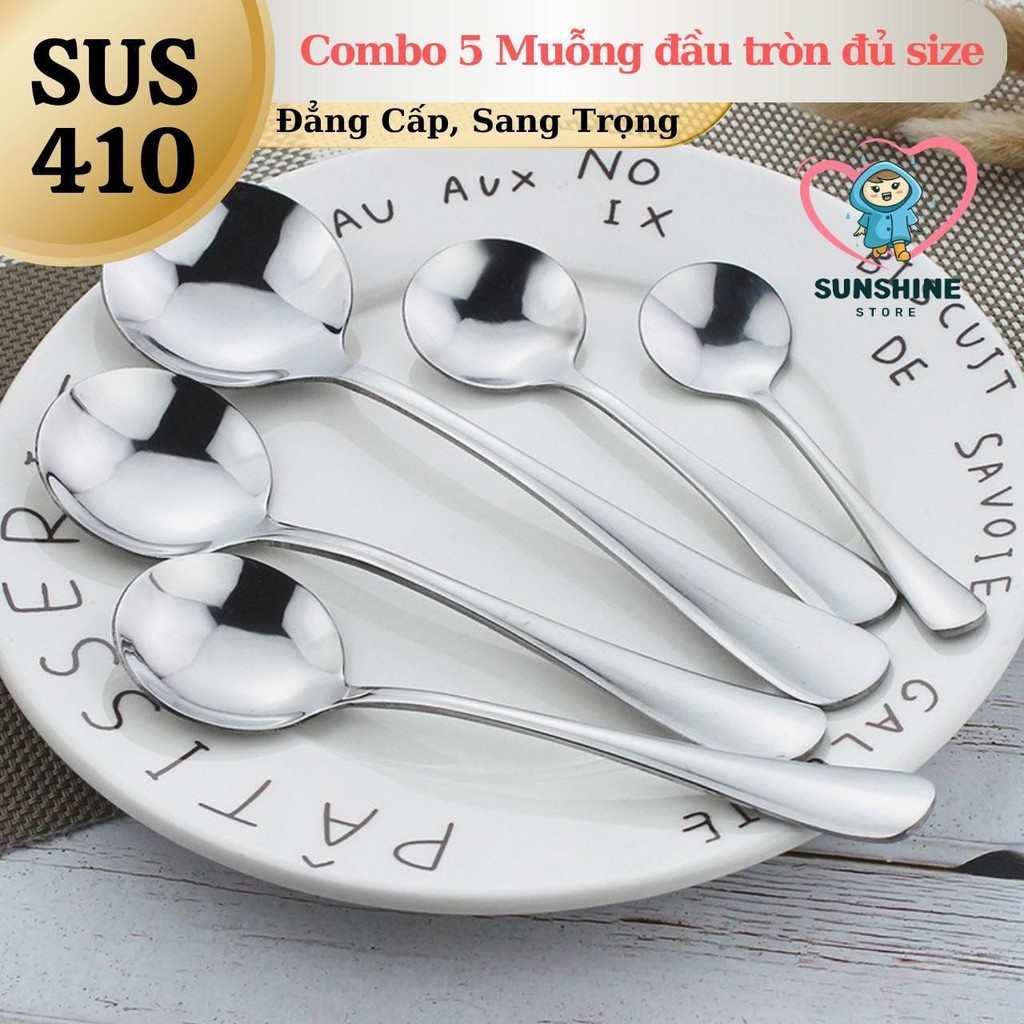 Combo of 5 Round Head Spoons 5 sizes 410 Stainless Steel - Quality 410 ...