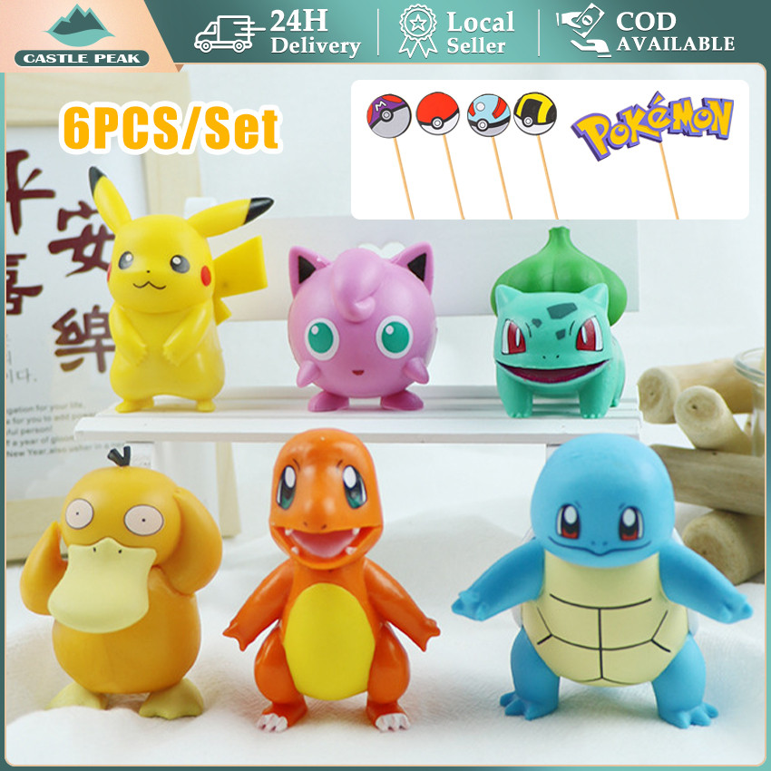 6 PCS Multi Color Pokemon Character Action Figures Cake Topper ...