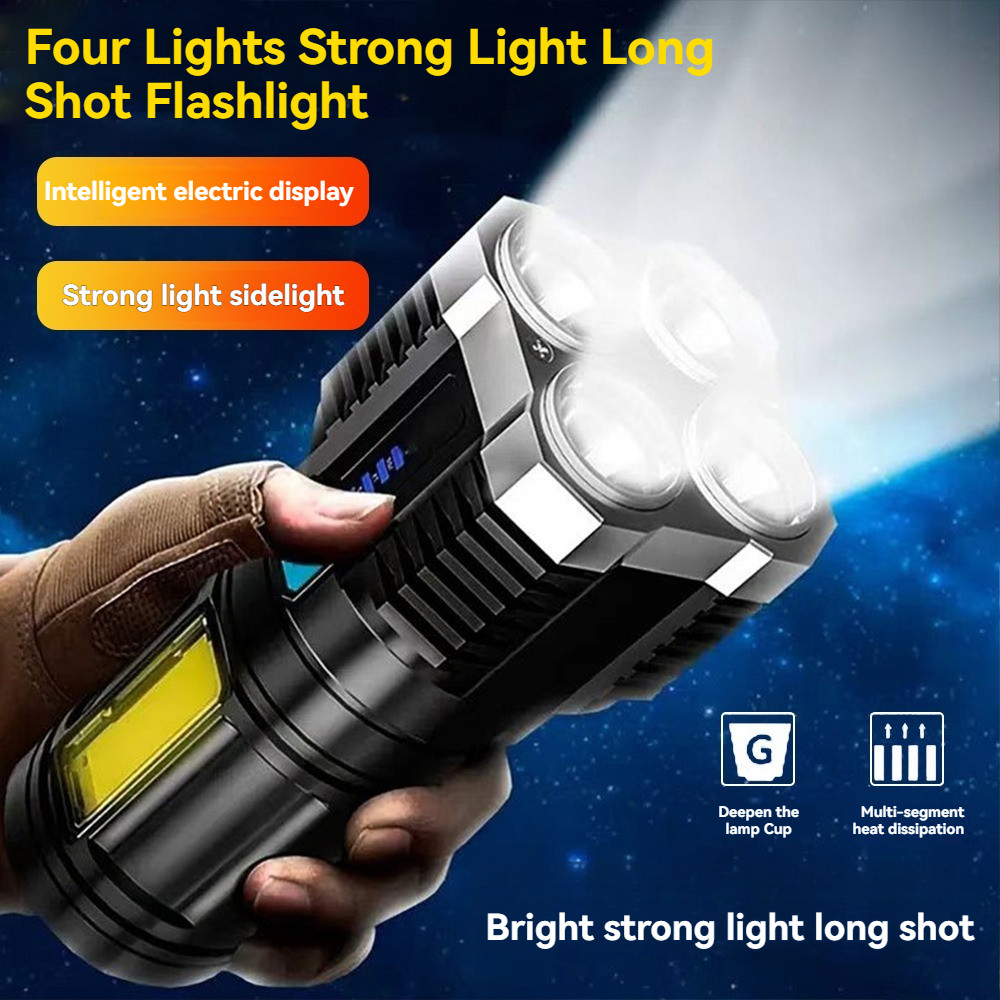 Super Bright Torchlight Rechargeable 4-Core Modes Strong USB LED Suluh ...