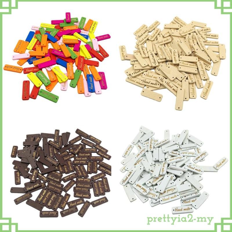 [PrettyiaedMY] 50 Pieces Rectangle Handmade Wooden Buttons 2 Holes Tags ...