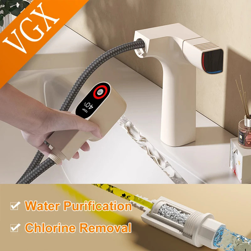 VGX Purified Bathroom Faucets Pull Out Water Filter Tap White Basin ...