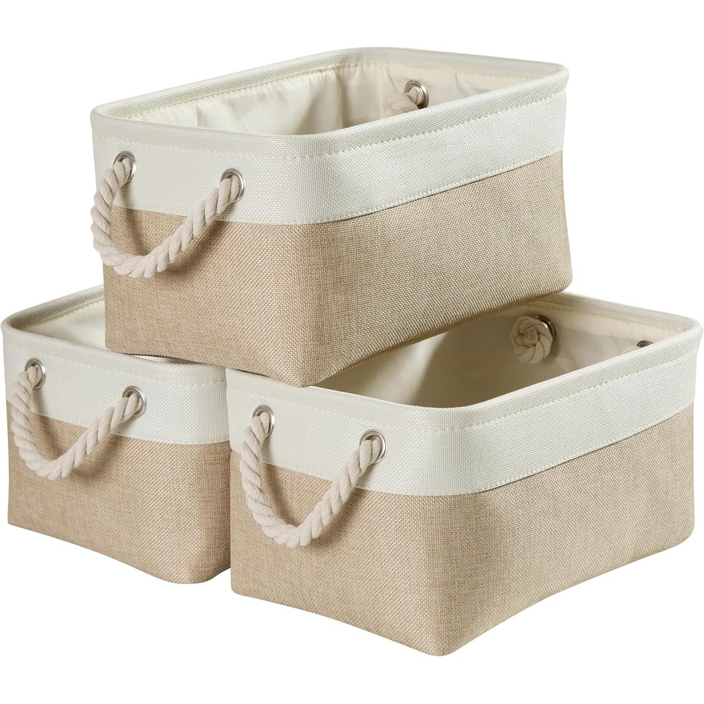 Mangata Canvas Storage Box set of 3, Foldable Fabric Storage Baskets ...