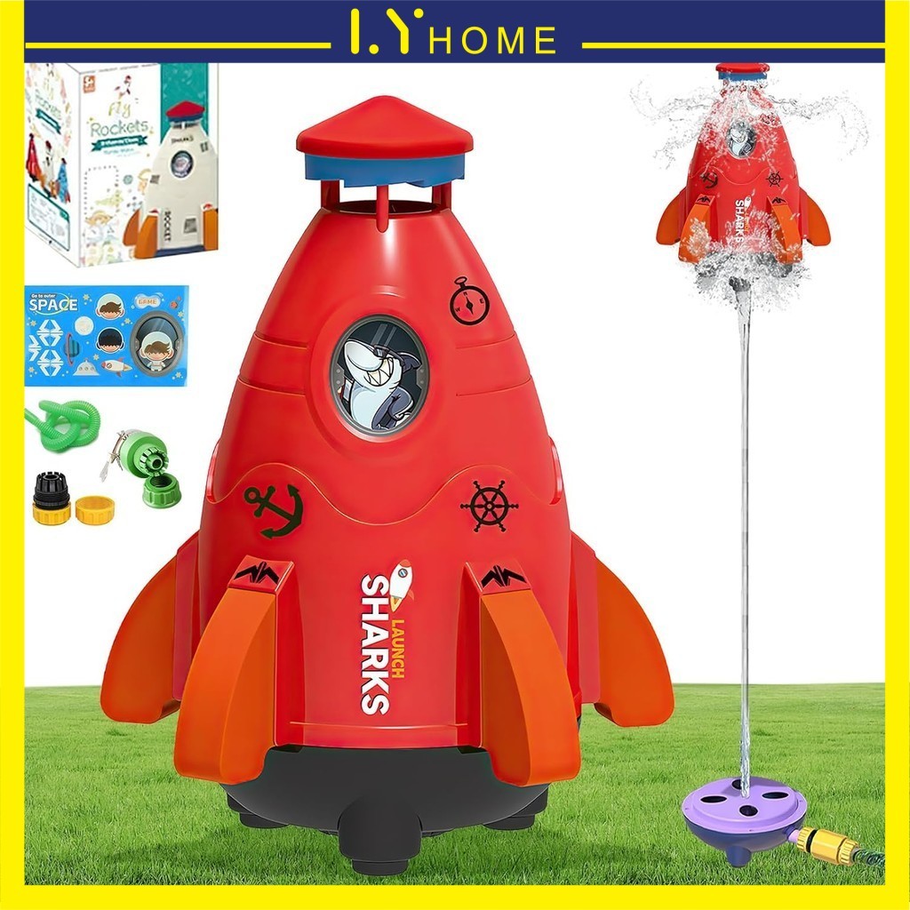 Space Rocket Sprinkler Spinning Flying Kids Water Playing Toy Outdoor ...